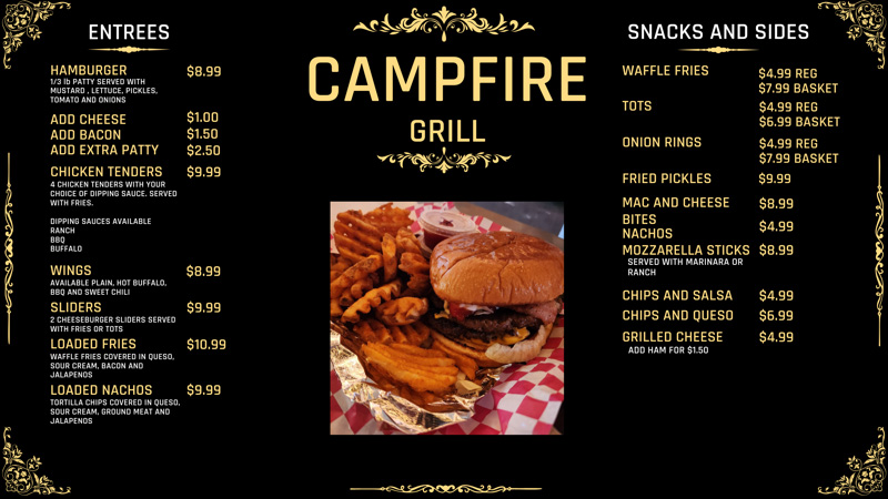 Campfire Grill Menu, Hand Held Food For Sale | Copperas Cove, TX ...
